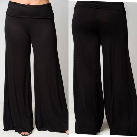 Pants & Jumpsuits | 1x 2x 3x Black High Waisted Plus Size Palazzo Pant ...